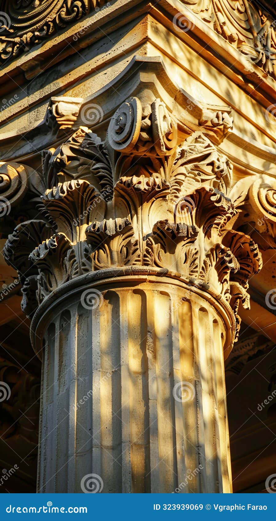 Detailed Architectural Column with Ornate Carvings at Sunset Stock ...