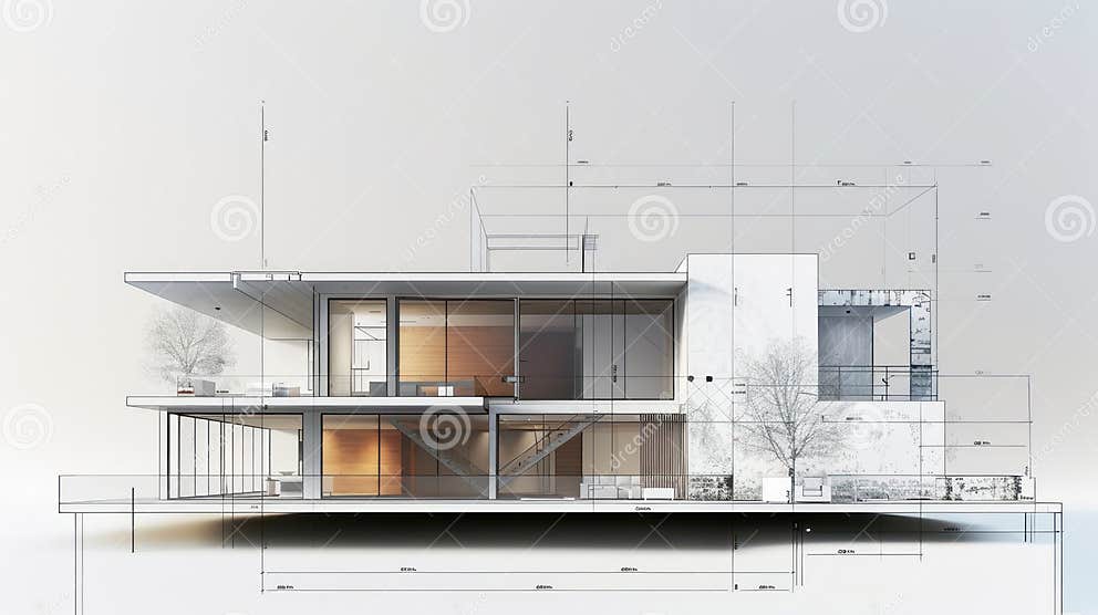 Detailed Architectural Drawing with Annotations Stock Illustration ...