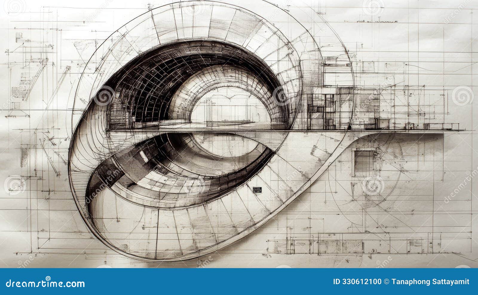 A Detailed Architectural Drawing of a Modern Building with a Circular ...
