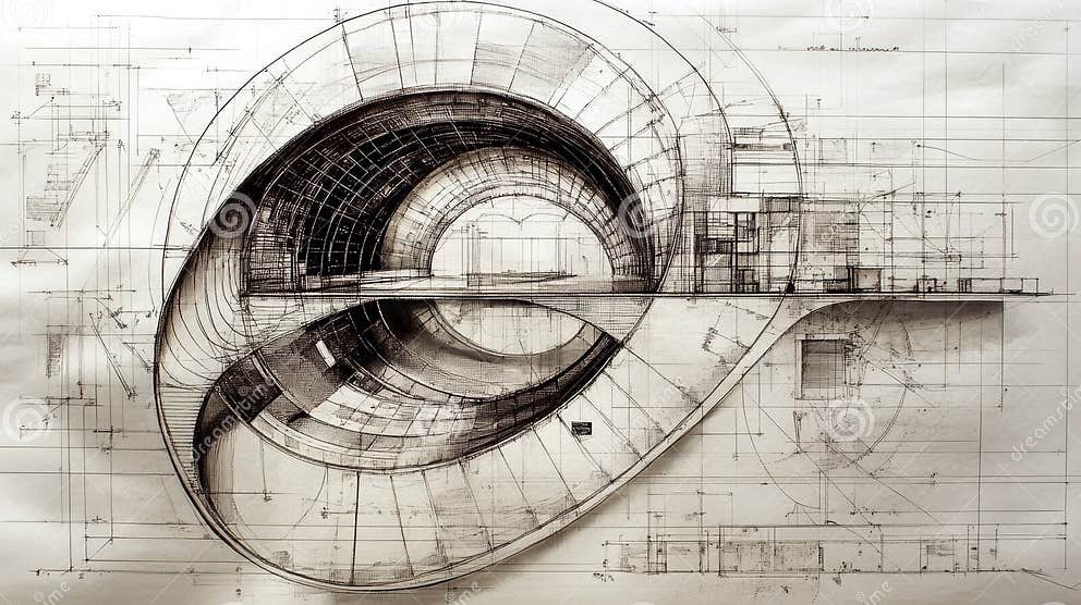 A Detailed Architectural Drawing of a Modern Building with a Circular ...