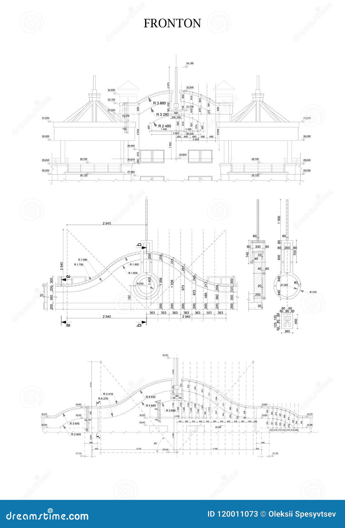Detailed Architectural Fronton Plan of Multistory Building Vector ...