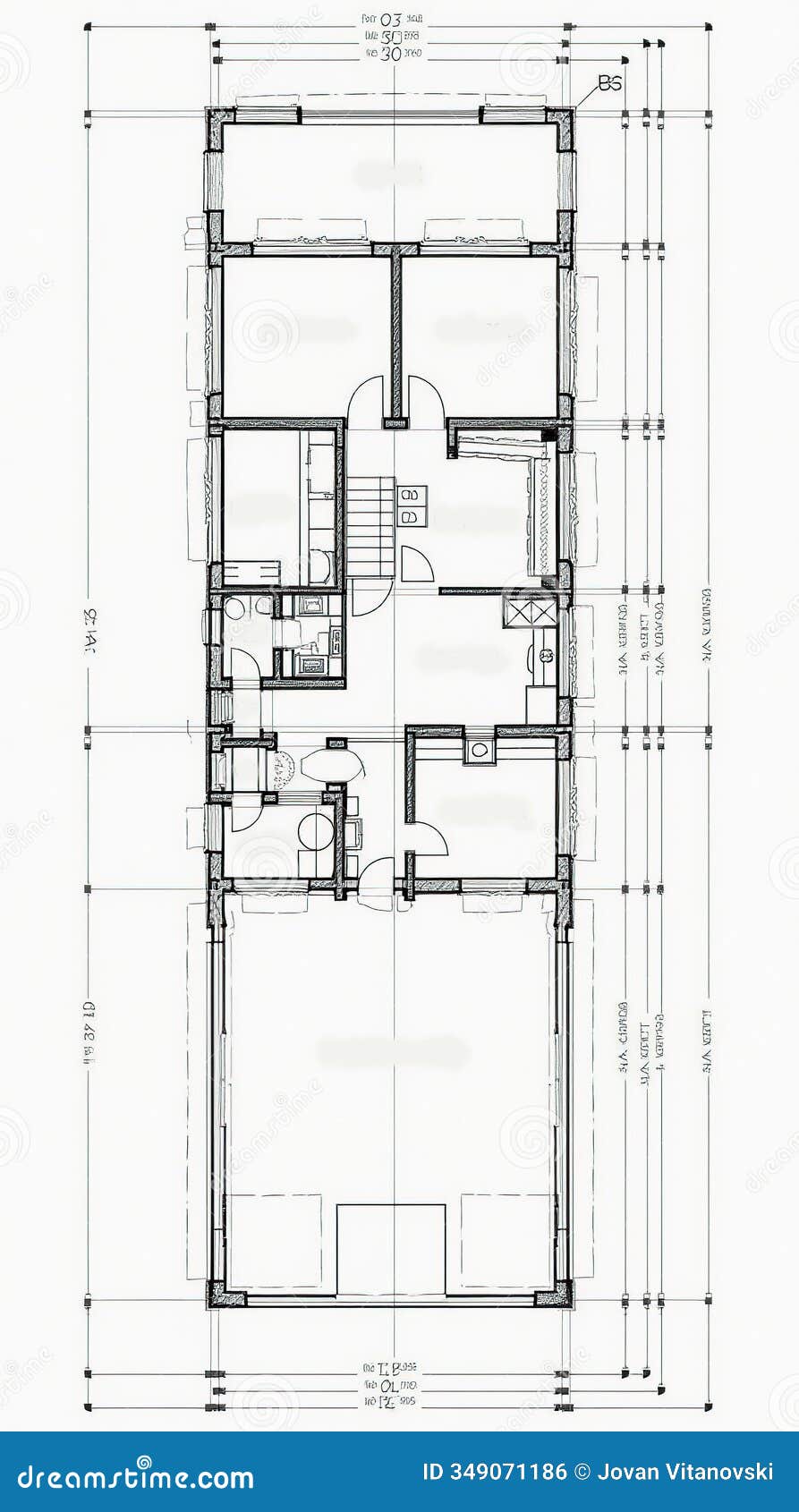 Detailed Architectural Ground Floor Blueprint Design Layout Stock ...