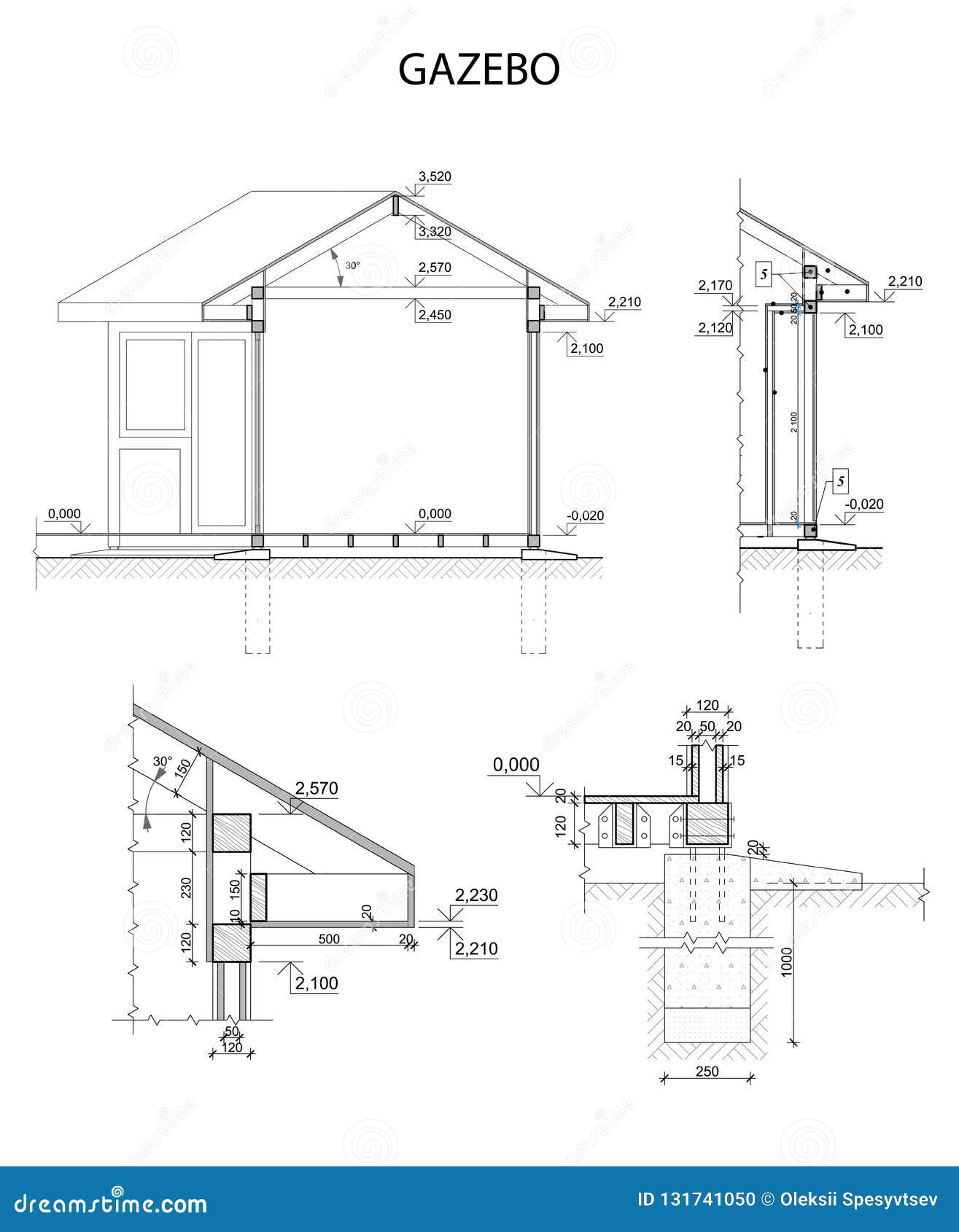 Detailed Architectural Plan of Gazebo and Its Elements. Vectorl Stock ...