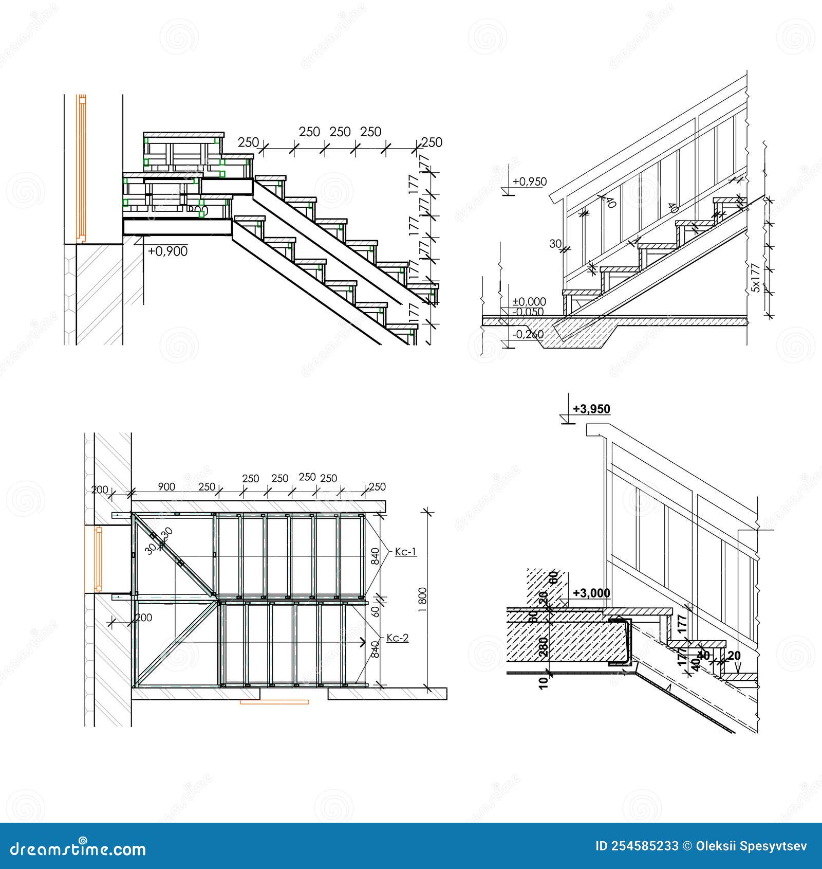 Detailed Architectural Plan of Stairs, Construction Industry Vector ... Detailed Architectural Plan of Stairs, Construction Industry Vector ...