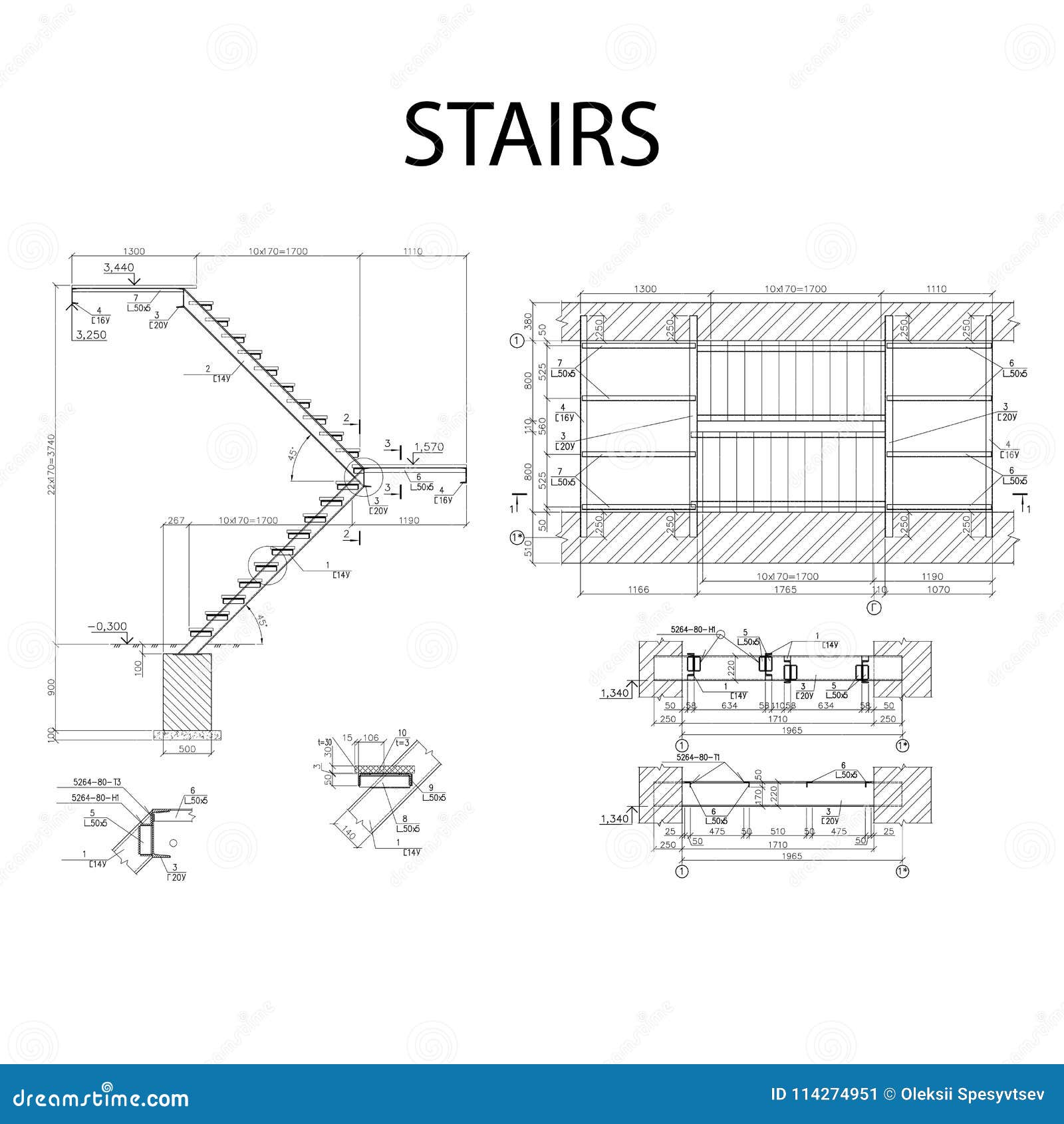 Detailed Architectural Plan of Stairs, Construction Industry Vector ...