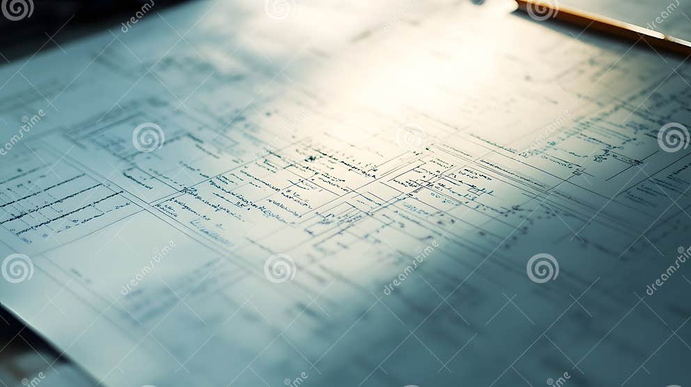 Detailed Architectural Plans on a Work Surface, Showcasing Meticulous ...