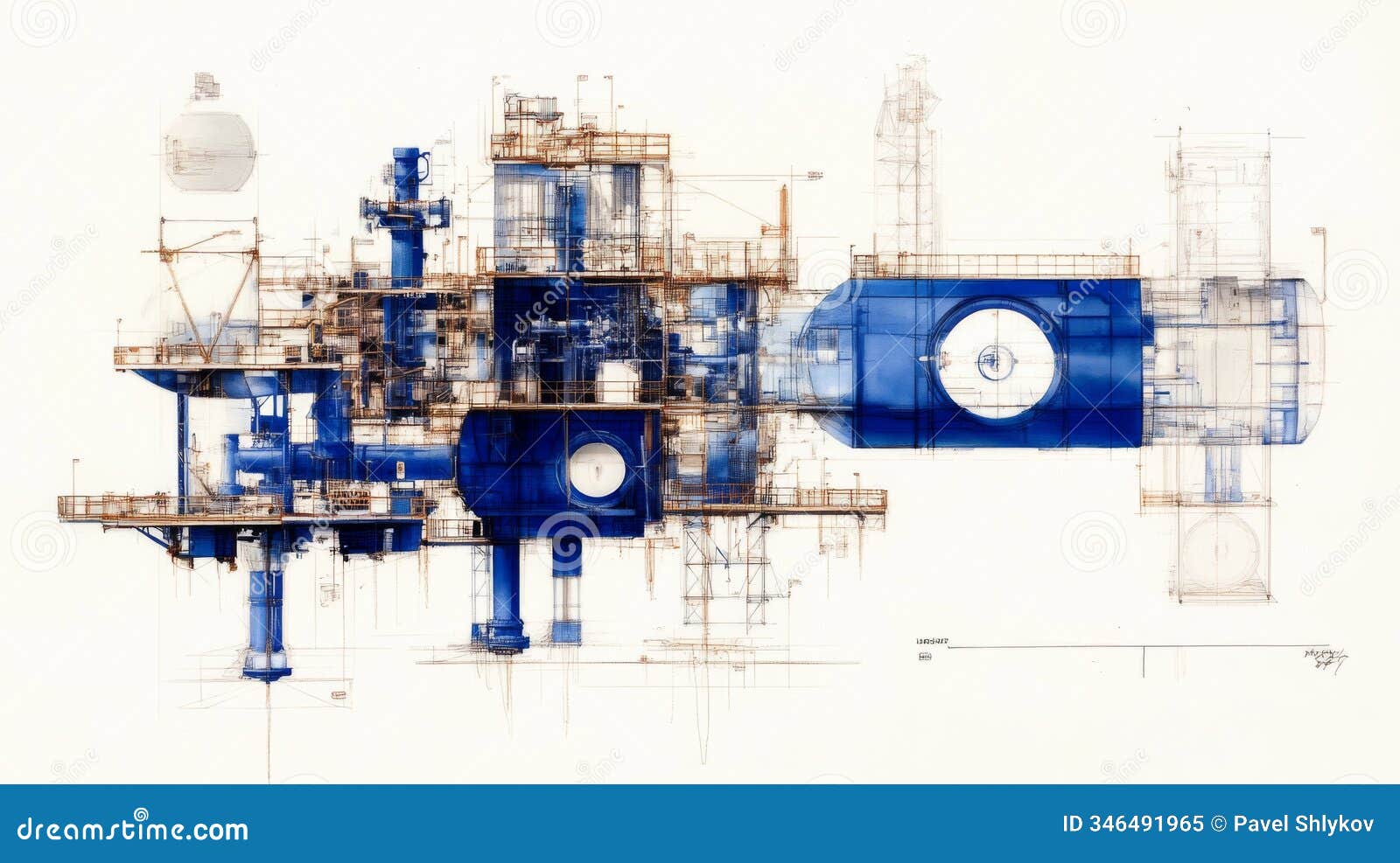 Detailed Architectural Rendering of an Offshore Oil Platform Showing ...