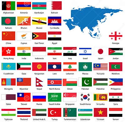 Detailed Asian Flags and Map Stock Vector - Illustration of bank ...