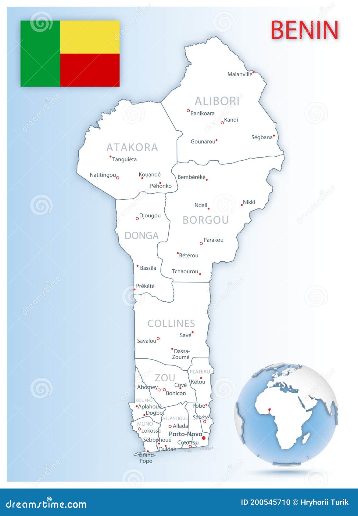 Detailed Benin Administrative Map With Country Flag And Location On A ...