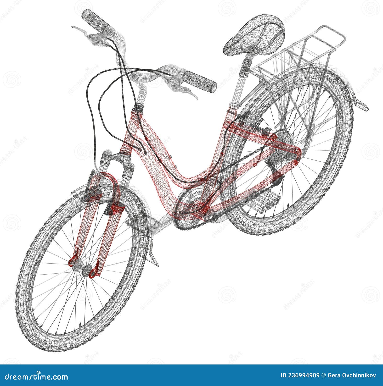 Detailed Bicycle Wireframe from Red and Dark Lines Isolated on White ...