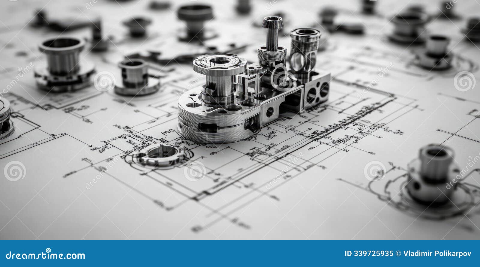 A Detailed Black and White Blueprint of a Machine Stock Illustration ...