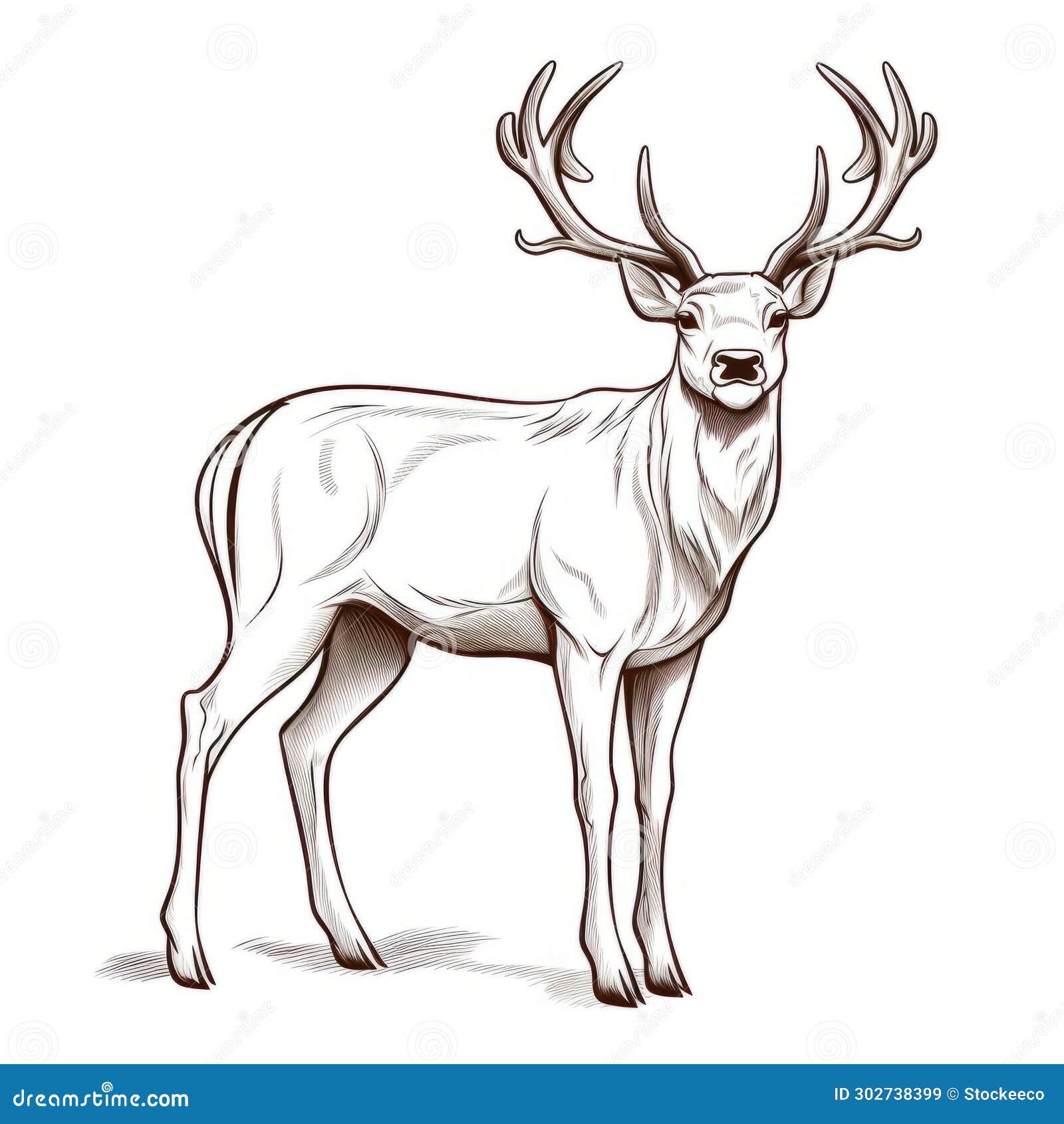 Detailed Black and White Deer Illustration with Flat Shading Stock ...