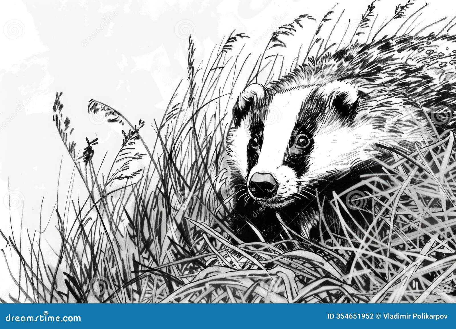 Detailed Black and White Drawing of a Badger, Perfect for Educational ...