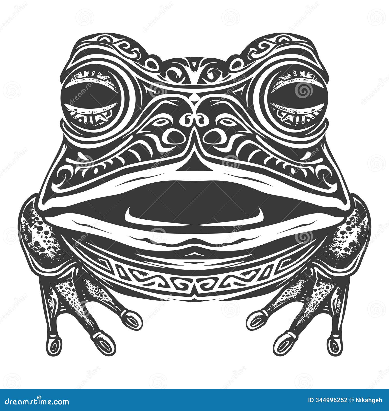 Detailed Black and White Illustration of a Frog with Intricate Patterns ...