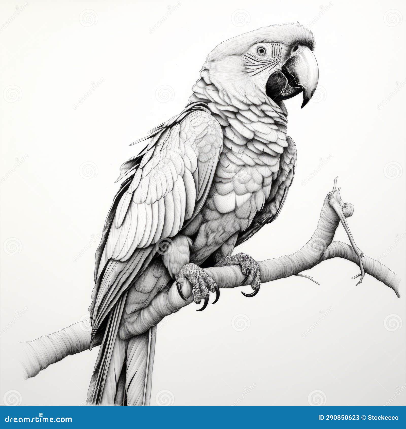 Detailed Black and White Parrot Drawing with Bold Defined Lines Stock ...