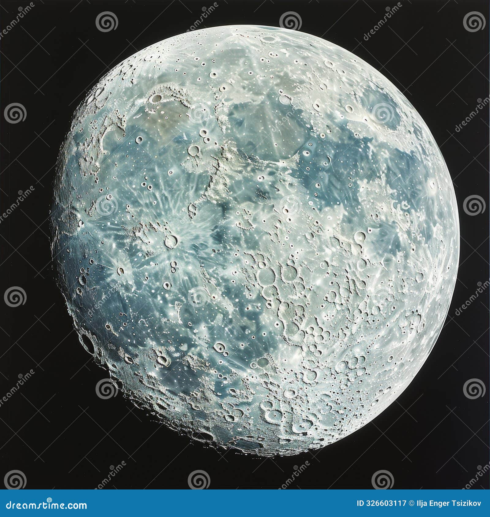 Detailed Blue Planetary Surface of the Moon with Craters, Seas, Maria ...