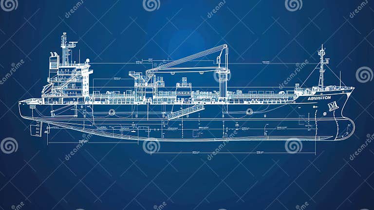 A Detailed Blueprint of a Cargo Ship Emphasizing Engineering and Design ...