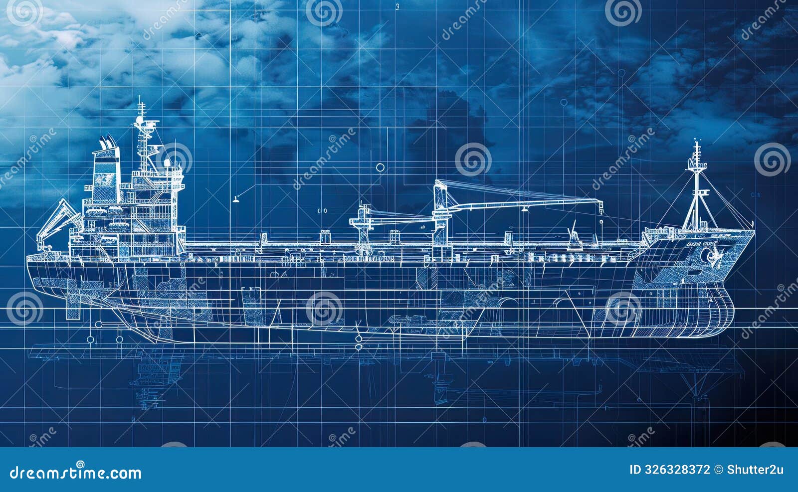 A Detailed Blueprint of a Cargo Ship Emphasizing Engineering and Design ...
