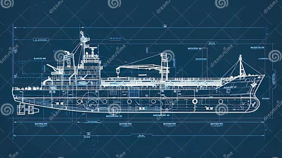 A Detailed Blueprint of a Cargo Ship Emphasizing Engineering and Design ...
