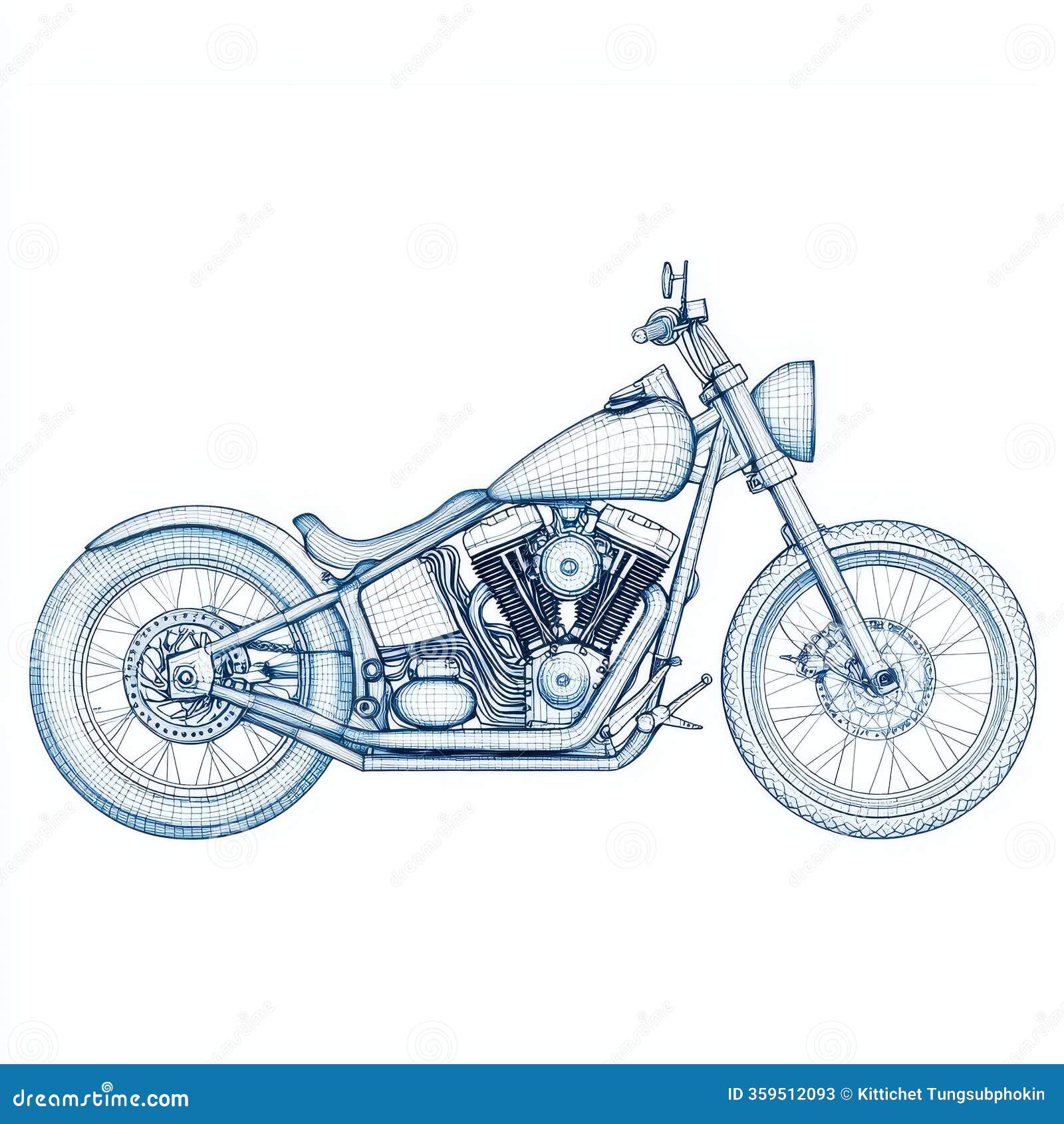 Detailed Blueprint Design of a Motorcycle Showing Mechanical Components ...