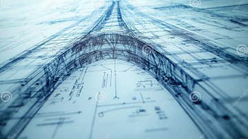 Detailed Blueprint Design for New Bridge. Intricate Lines, Annotations ...