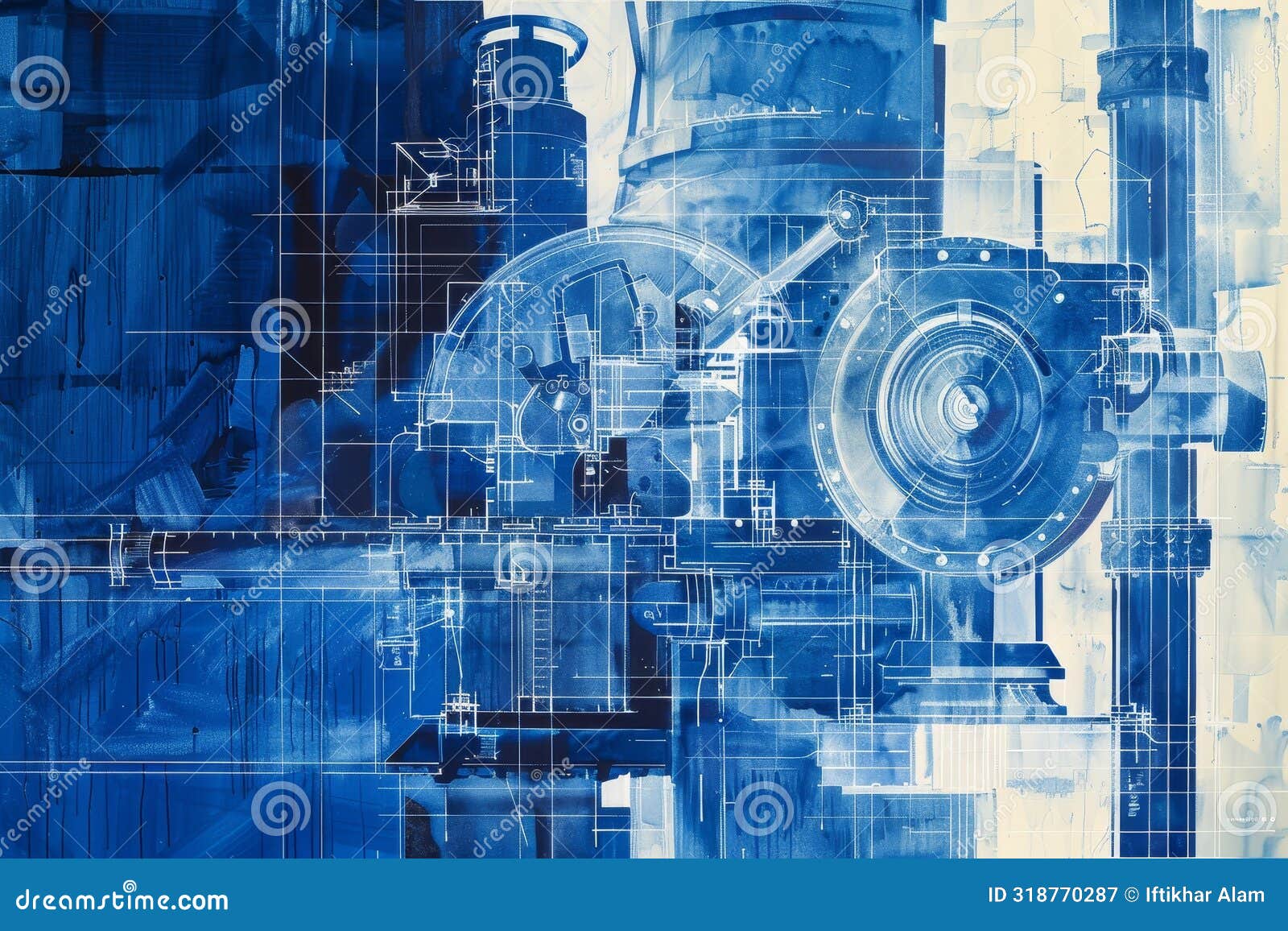 A Detailed Blueprint Illustration Showcasing a Complex Mechanical ...