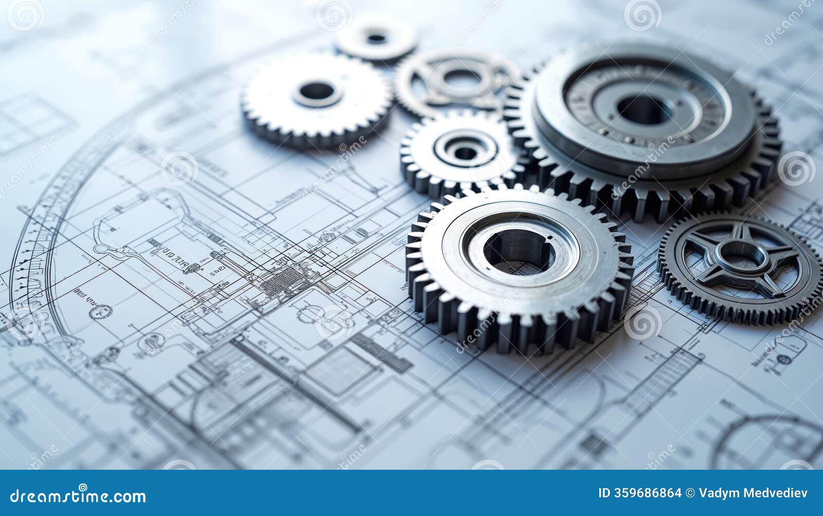 Detailed Blueprint with Metal Gears. Engine Design Components on Tech ...
