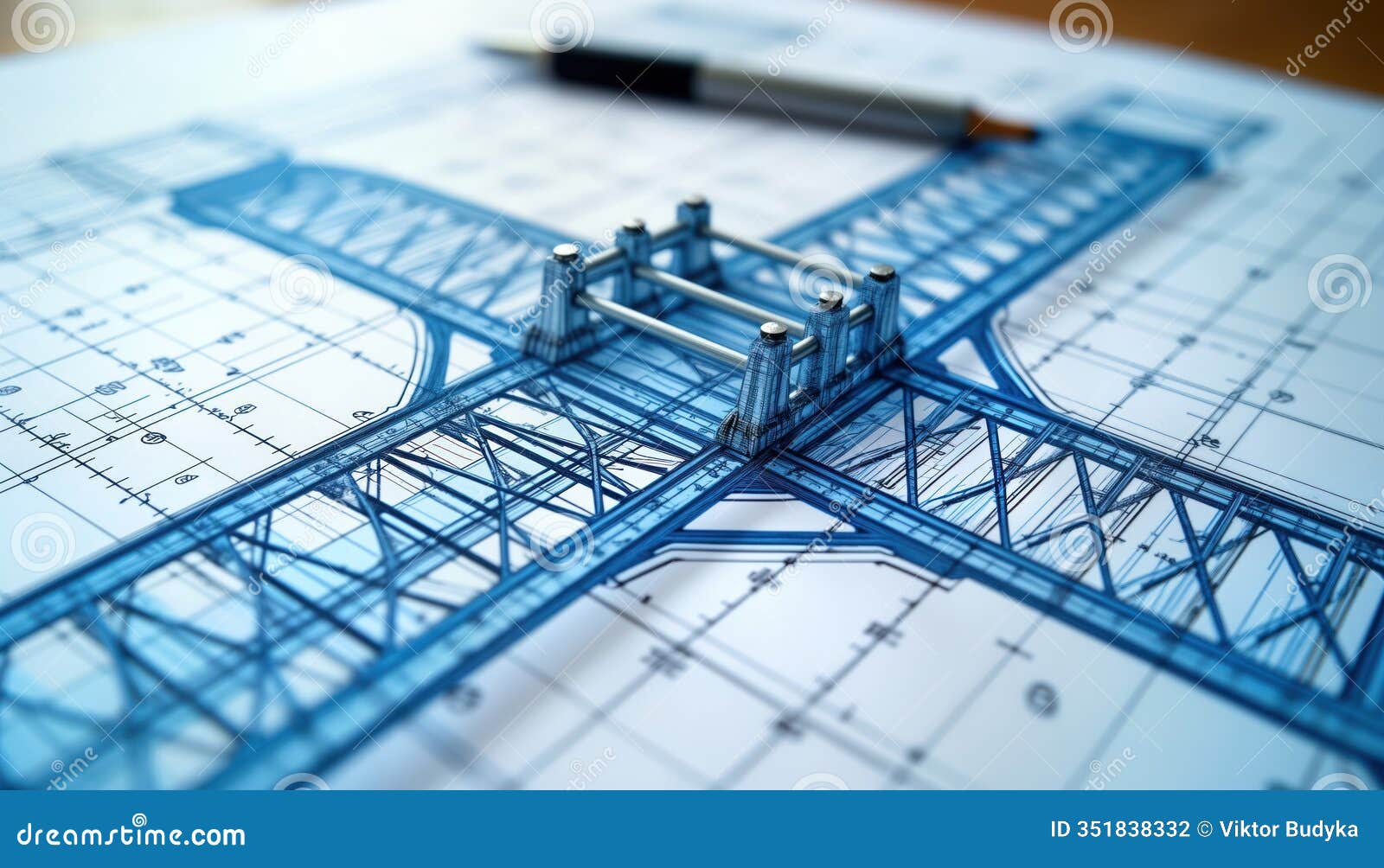 Detailed Blueprint of Modern Bridge Design. Intricate Technical Drawing ...
