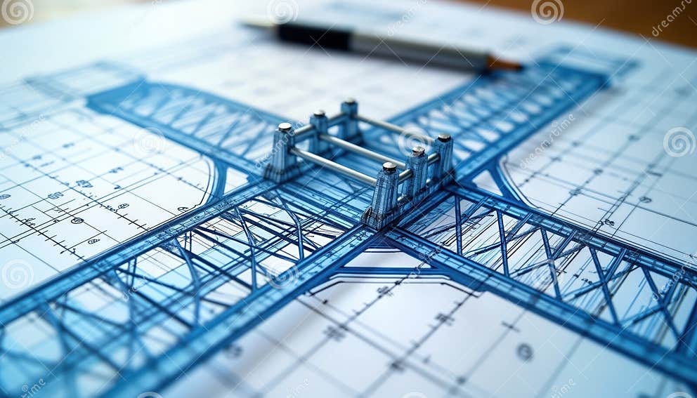 Detailed Blueprint of Modern Bridge Design. Intricate Technical Drawing ...