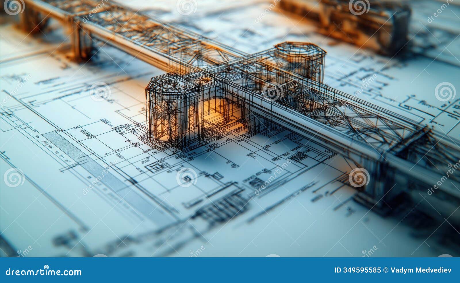 Detailed Blueprint Shows New Bridge Design. Intricate Structural ...
