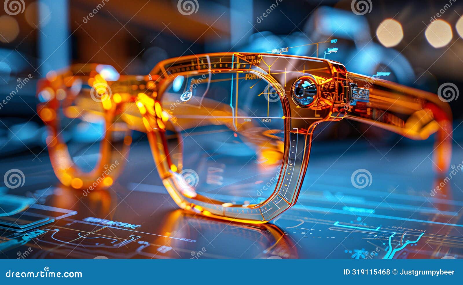 Detailed Illustration of Eyeglasses in a Blueprint Style, Emphasizing ...