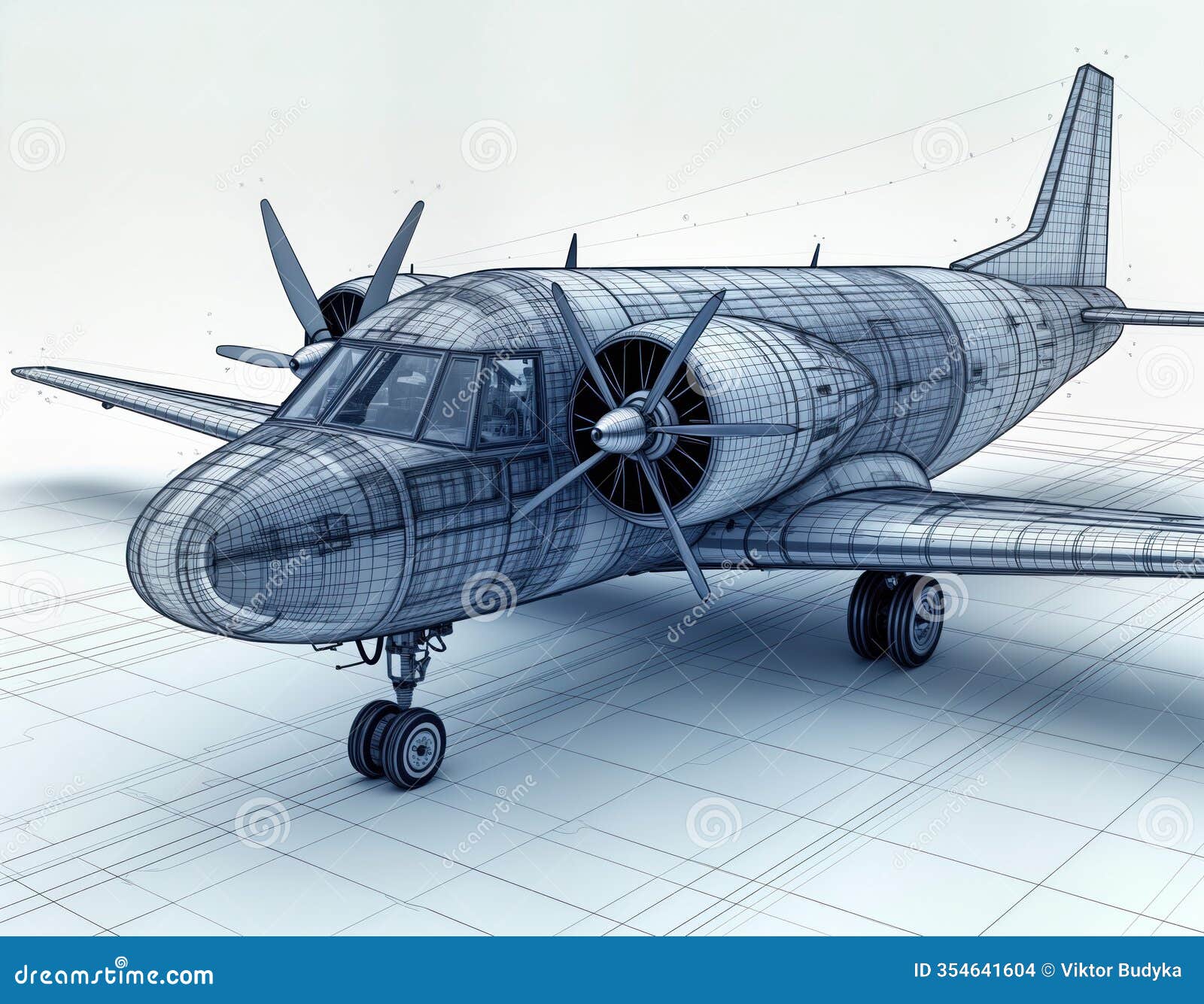 Detailed Blueprint Tech Drawing Of Airplane Jet Engine Motors With ...