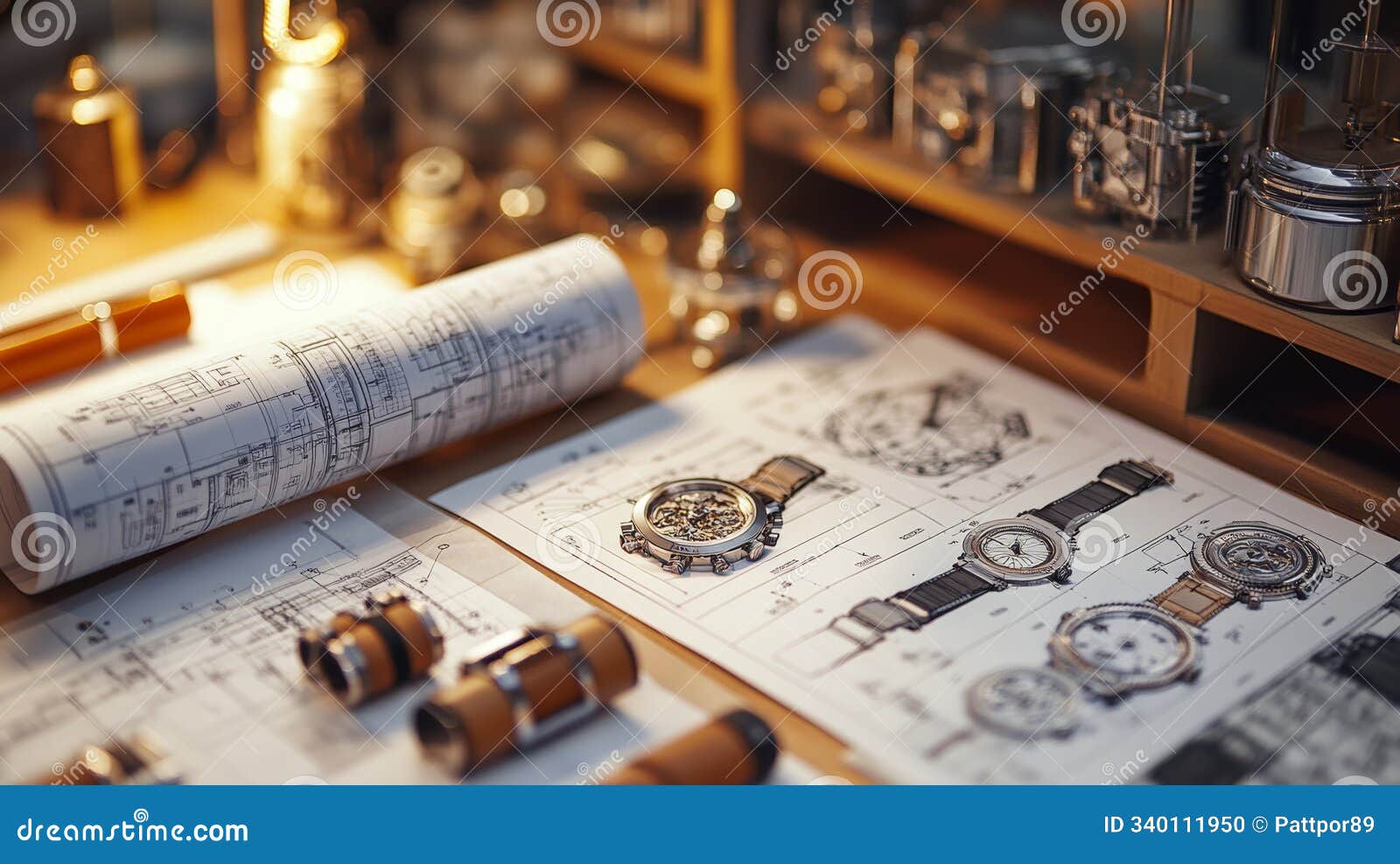 Detailed Blueprint of Watchmaking Studio Setup Stock Illustration ...