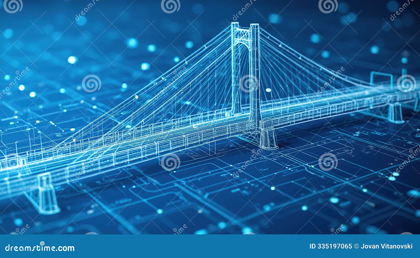 Bridge Wireframe Blueprint Engineering Design on Blue Background Stock ...