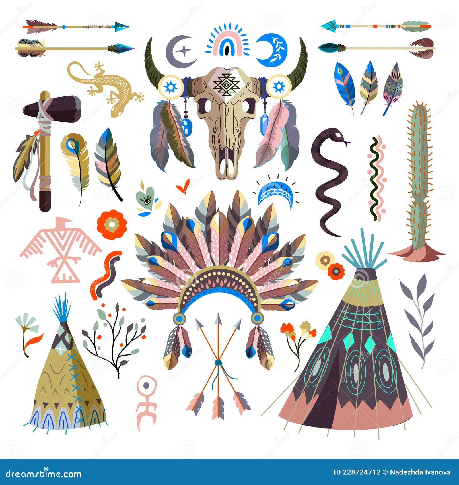 Detailed Boho Elements Set Vector Illustration. Stock Vector ...