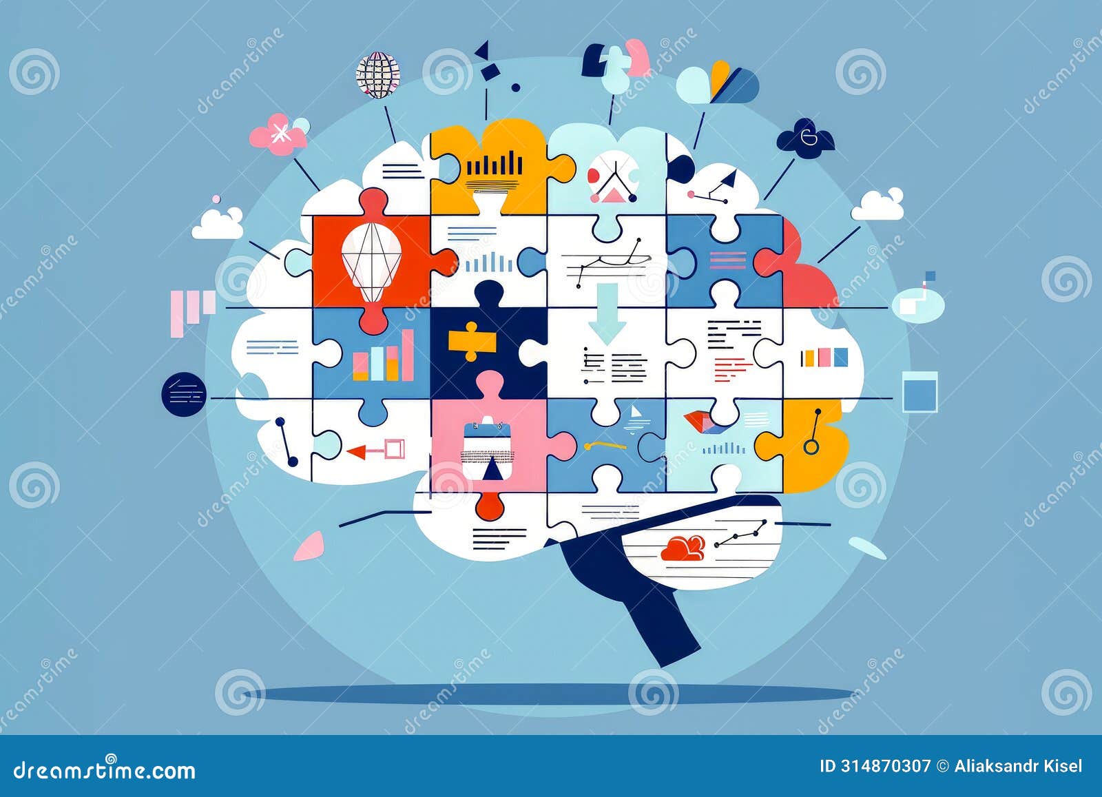 A Detailed Brain Illustration Made of Puzzle Pieces Symbolizing Various ...