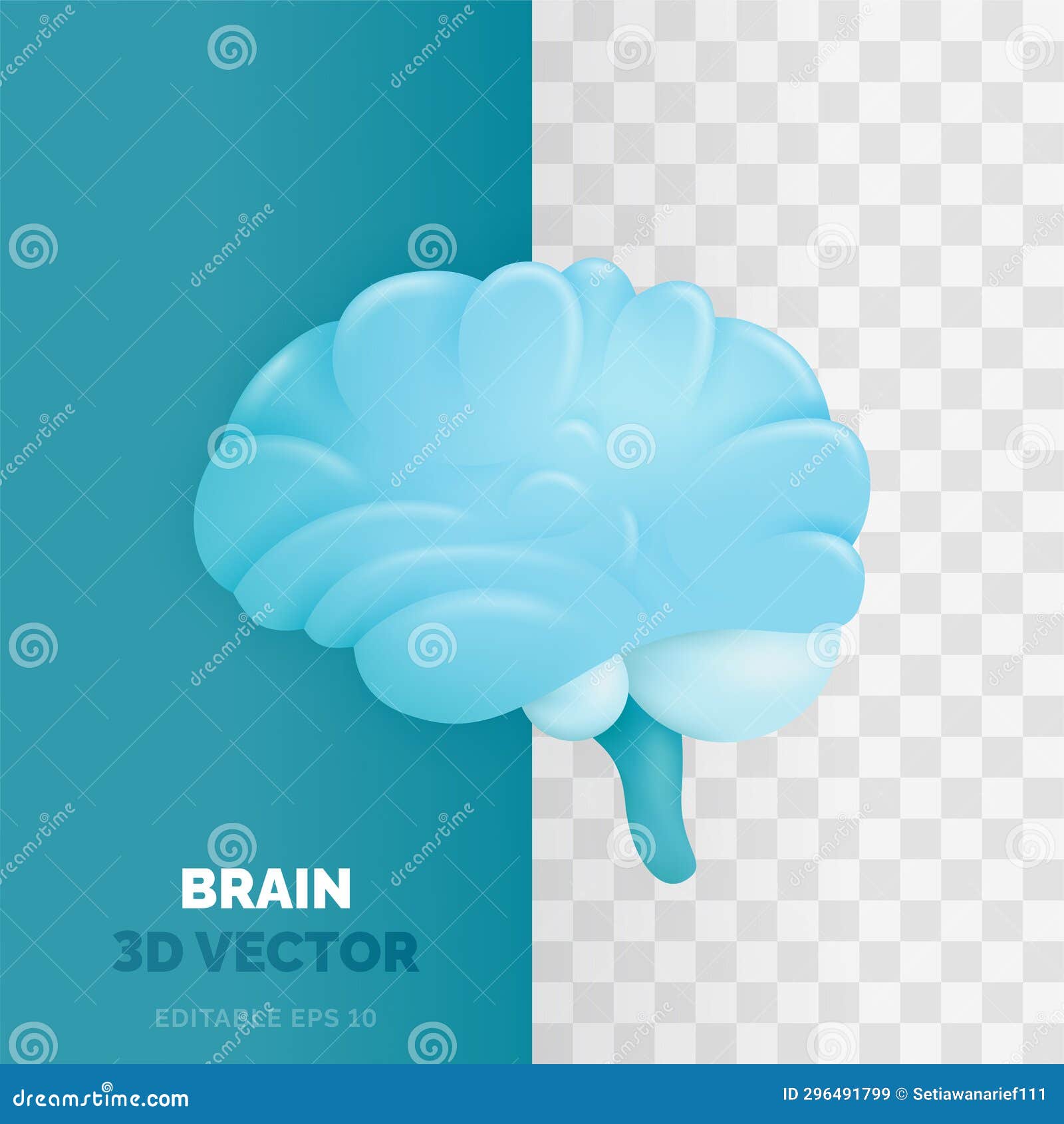 DETAILED BRAIN SHAPE Vector Illustration in 3d Glossy and Plastic Style ...