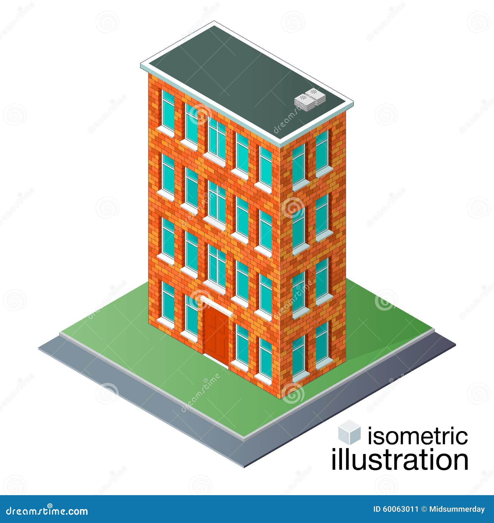 Detailed Brick Building in the Isometric Projection. Stock Vector ...