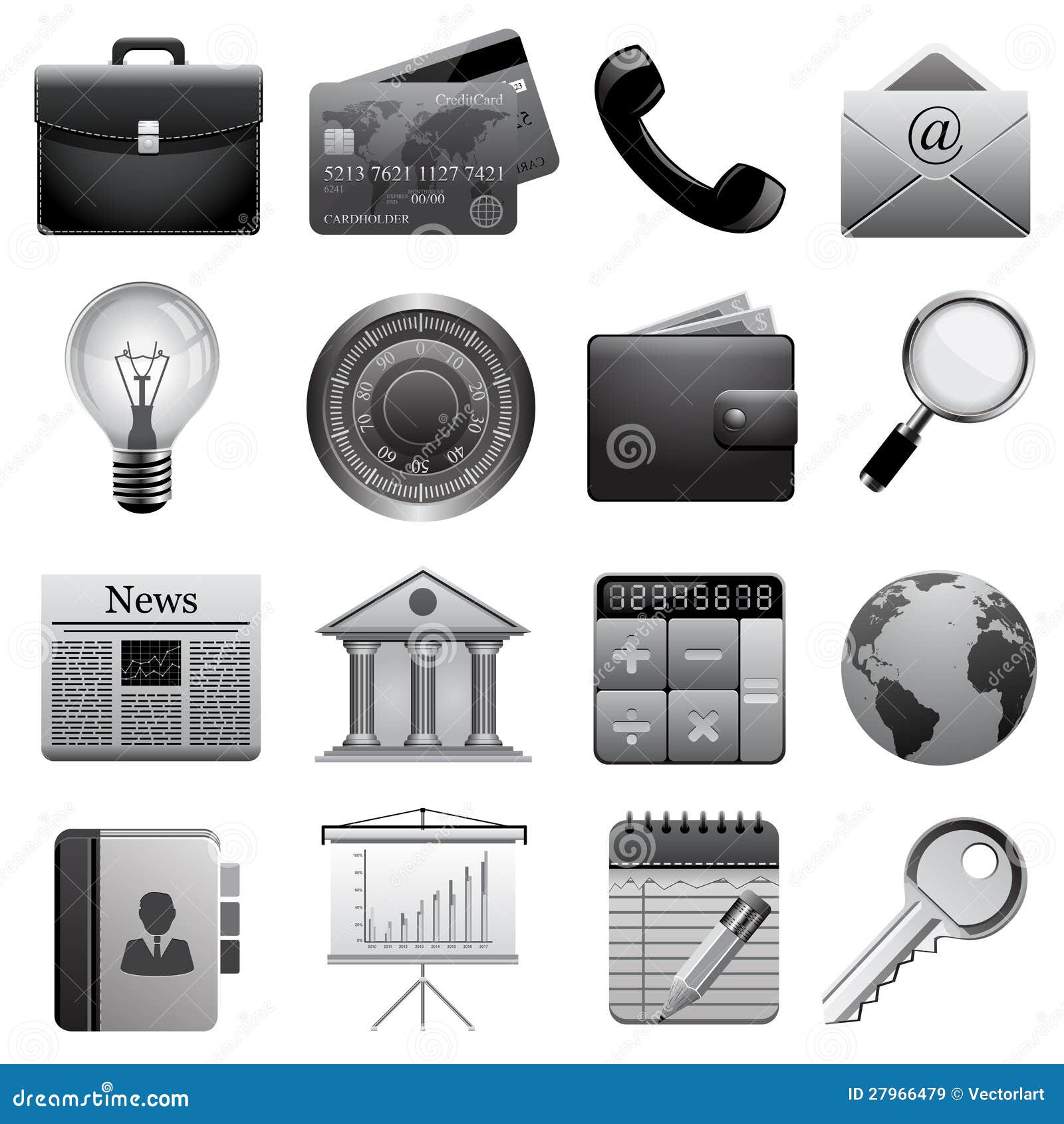 Detailed business icons stock vector. Illustration of calculator - 27966479