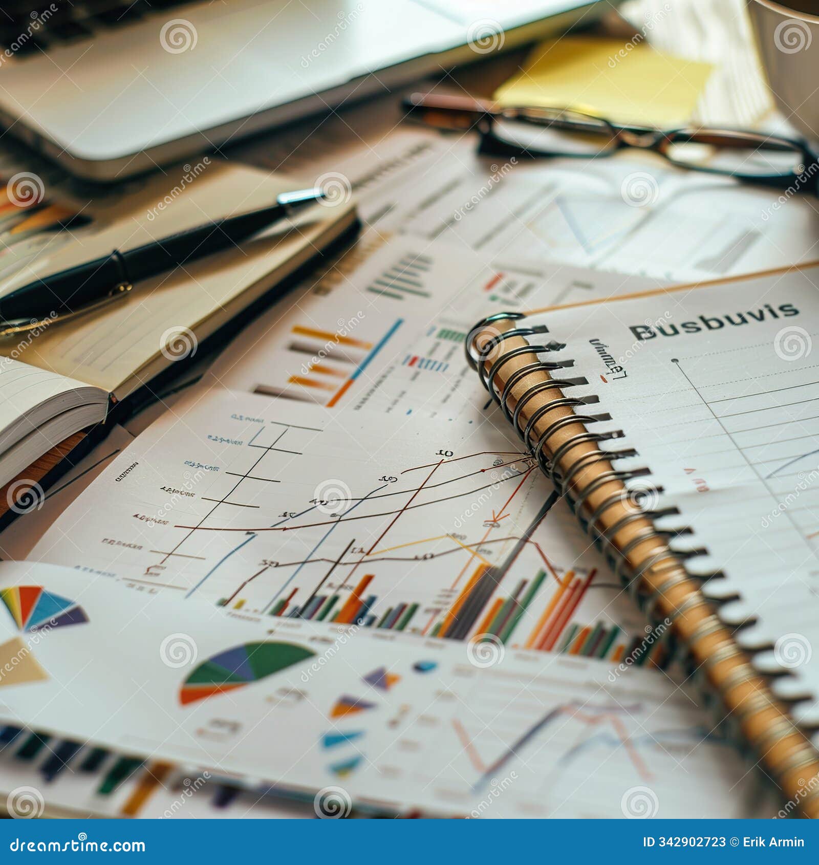 Detailed Business Plan with Charts and Notes Spread Out on a Desk ...