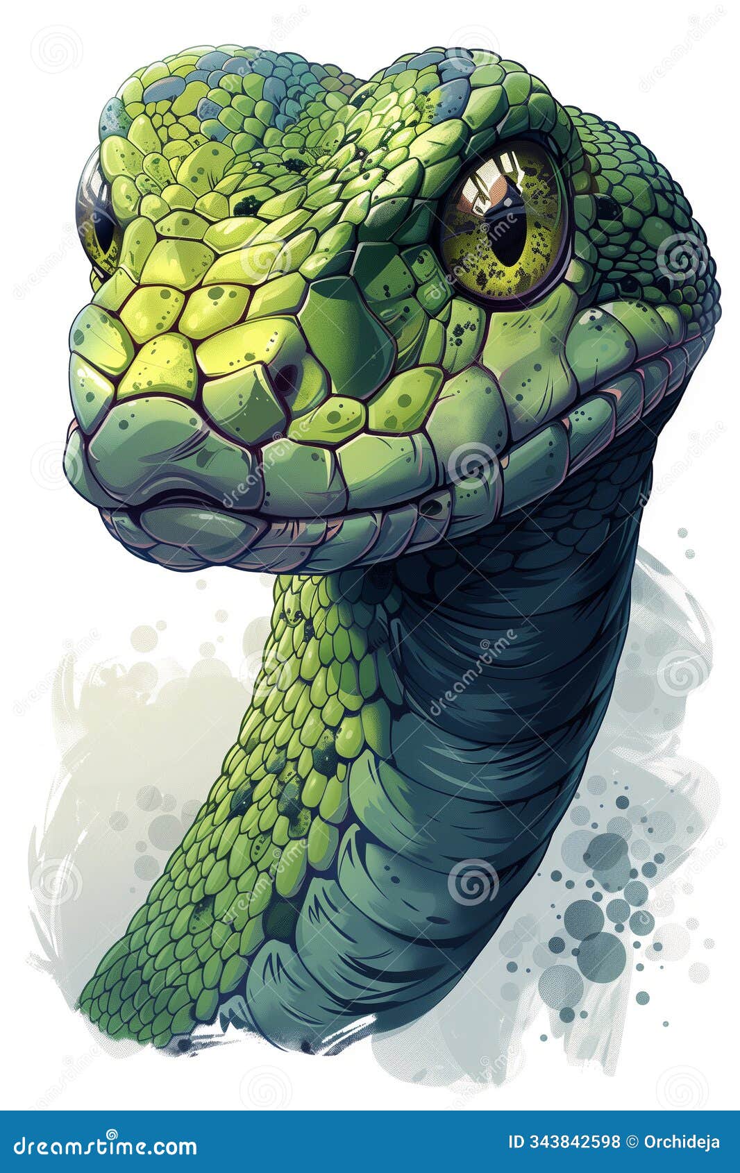 Detailed Cartoon Illustration of a Wooden Green Snakes Head with ...