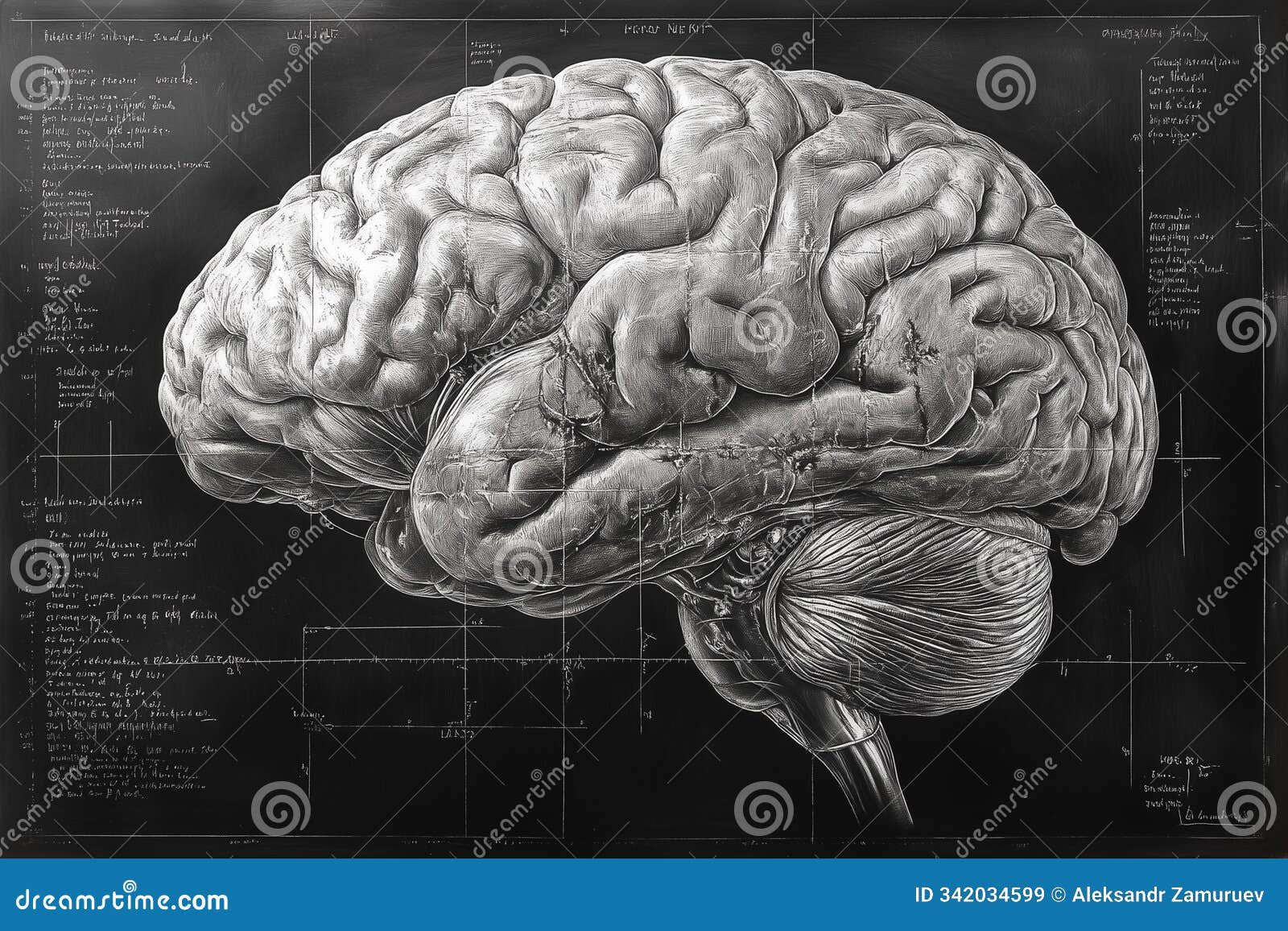 A Detailed Chalk Representation of a Brain Showcases Various Anatomical ...