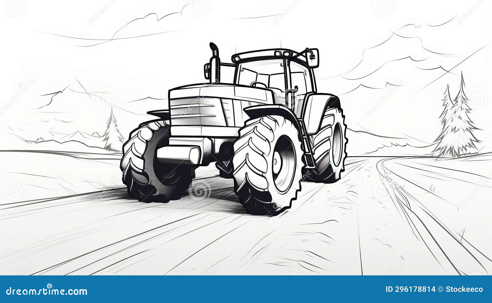 Expressive Manga Style Sketch of a Tractor with Bold Colors Stock ...