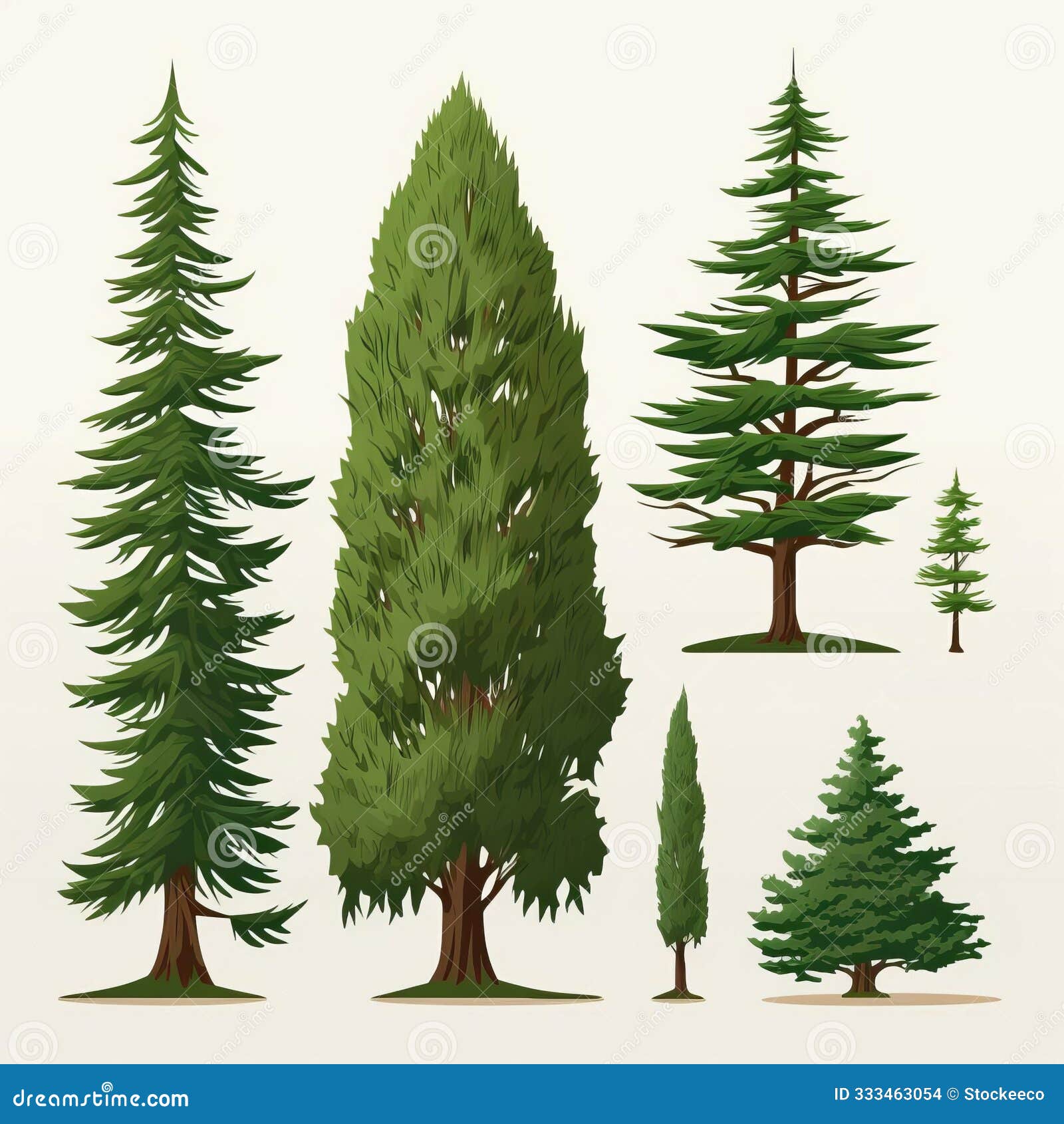 Detailed Character Design of Various Pine Trees in Different Stages of ...