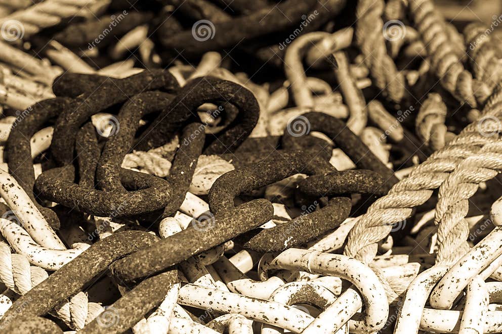 Detailed Close Up of Chains Stack and Ropes Stock Photo - Image of ...