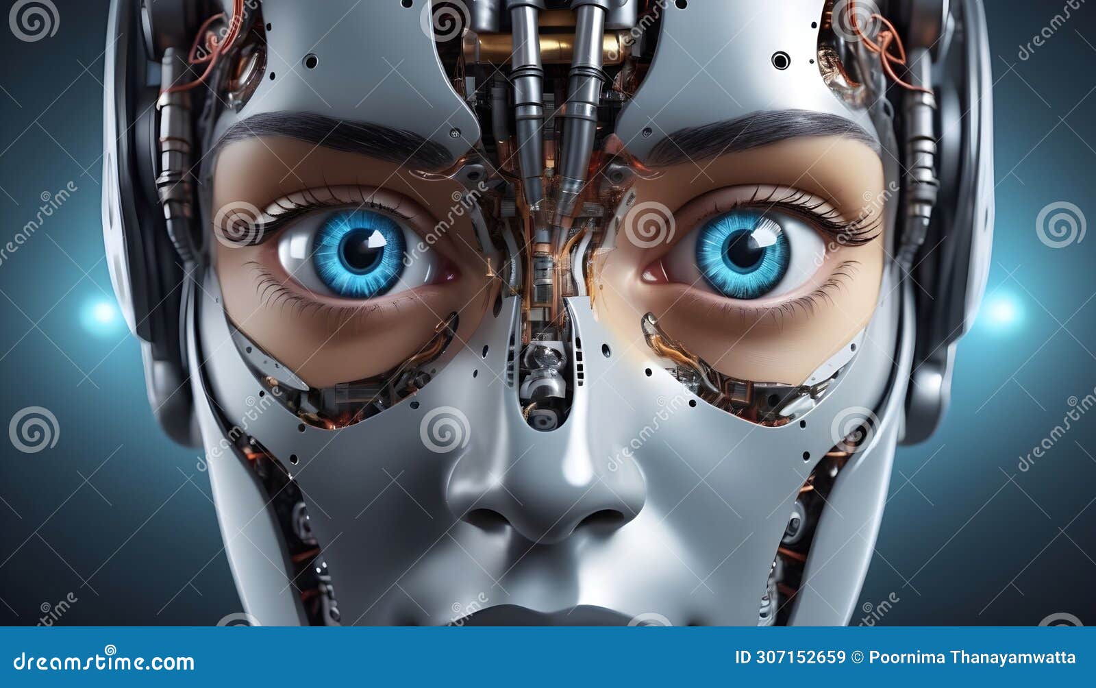 Detailed Close Up Illustration Of Artificial Intelligence Robot Stock
