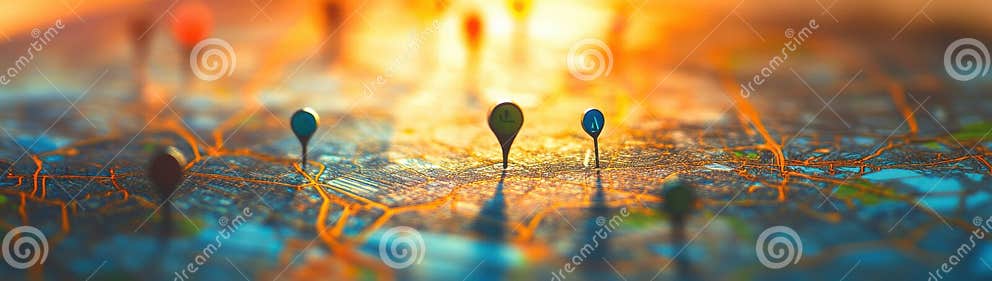 A Detailed Close Up Image of a Map Featuring Multiple Pins on it Stock ...