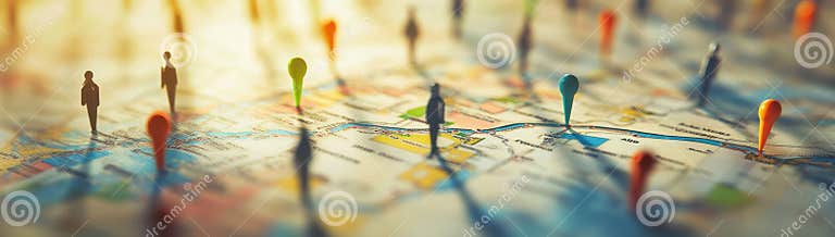 A Detailed Close Up Image of a Map Featuring Multiple Pins on it Stock ...