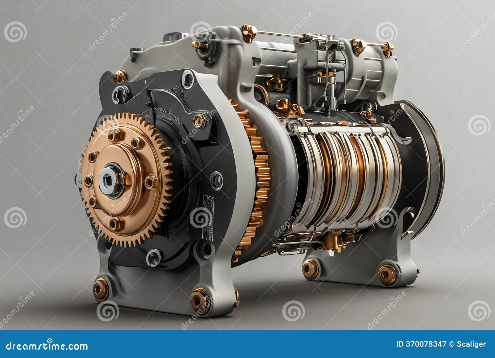Detailed Close-up Of Industrial Mechanical Engine Component With Gear ...