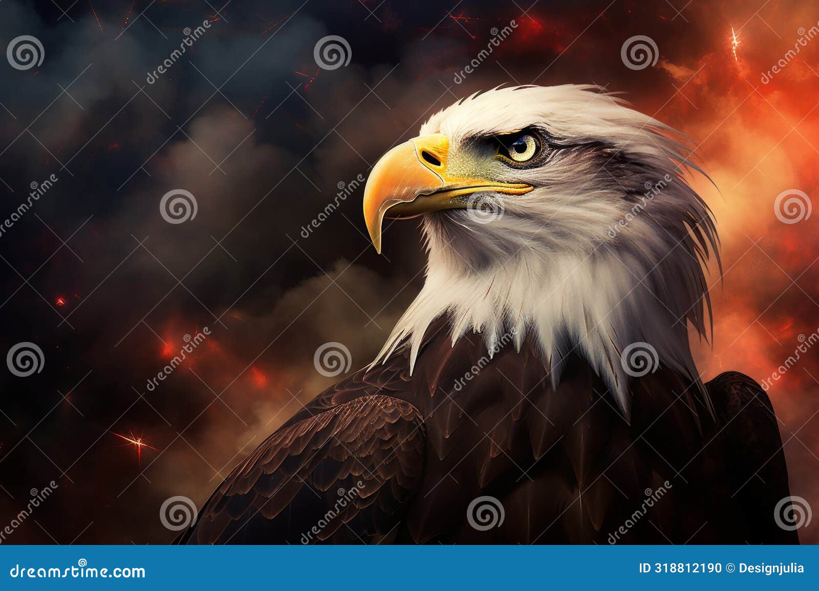 Detailed Close-up Profile of a Majestic Bald Eagle Against a Dark ...